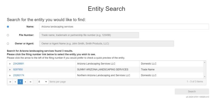 Arizona Business Entity Search and Choosing your LLC name