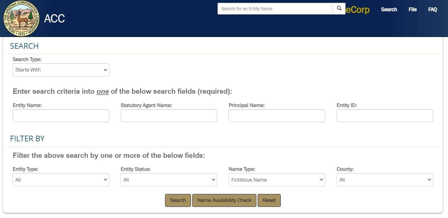 Arizona Business Entity Search and Choosing your LLC name